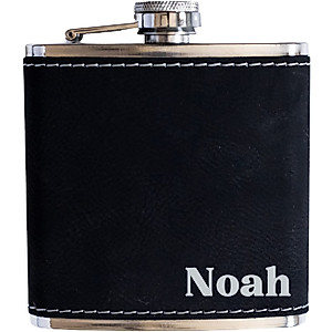 Personalized Flask For Wedding Gift. Customized Flask Gift Set. Engraved Leatherette Flask With Optional Gift Box For Groomsmen Gifts. Engraved Flask (Black & Silver)