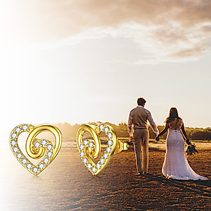 14K Gold Heart Stud Earrings for Women Real Yellow Gold Earrings Studs with Cubic Zirconia Birthday/Aniversary/Christmas Gifts for Mom Daughter Ladies Her (Yellow Gold)