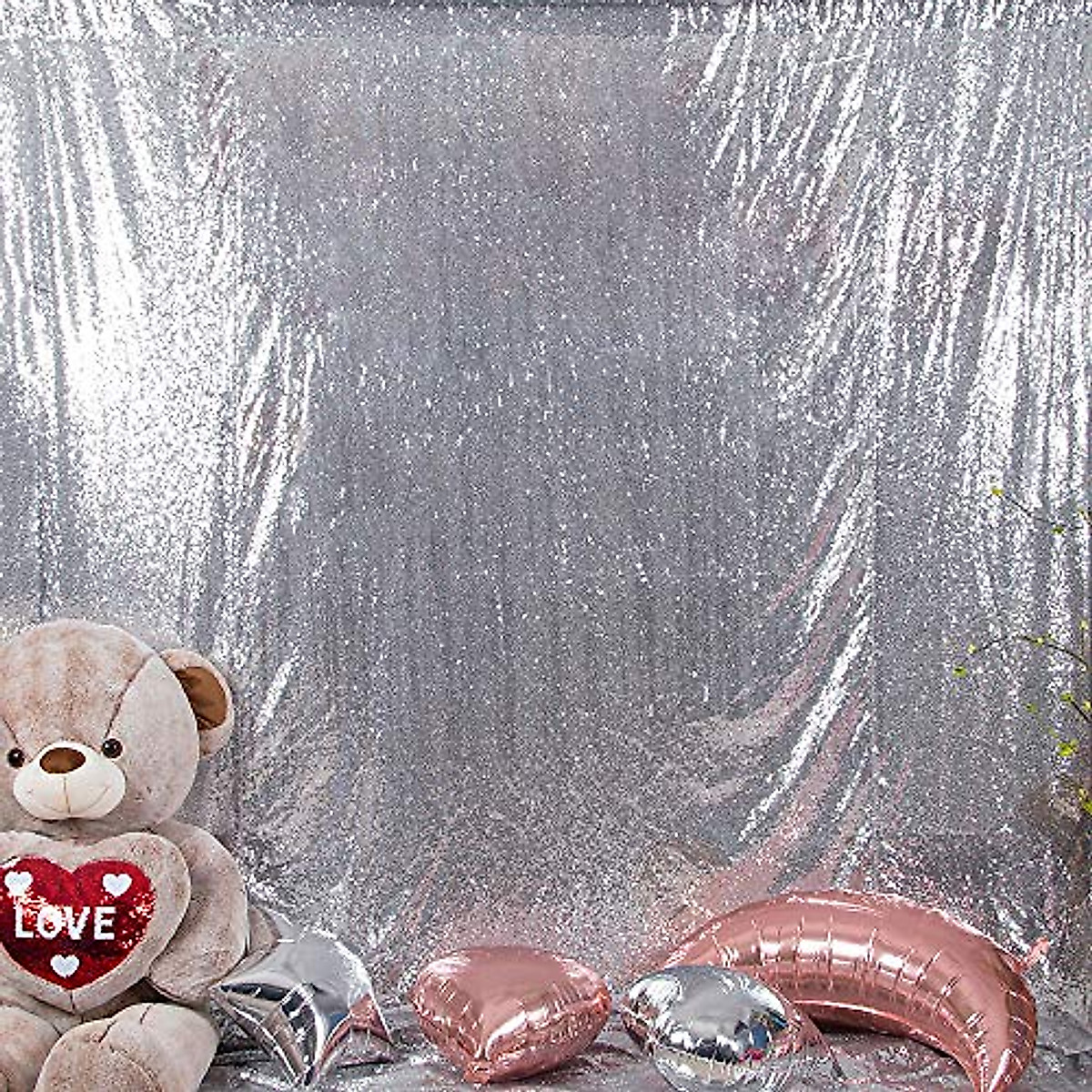 JYFLZQ Silver Sequin Backdrop Curtains 4ft x 6.5ft 1 Panel Glitter Photo Booth Backdrops Sparkly Photography Background Drapes for Parties Wedding Bridal Showers