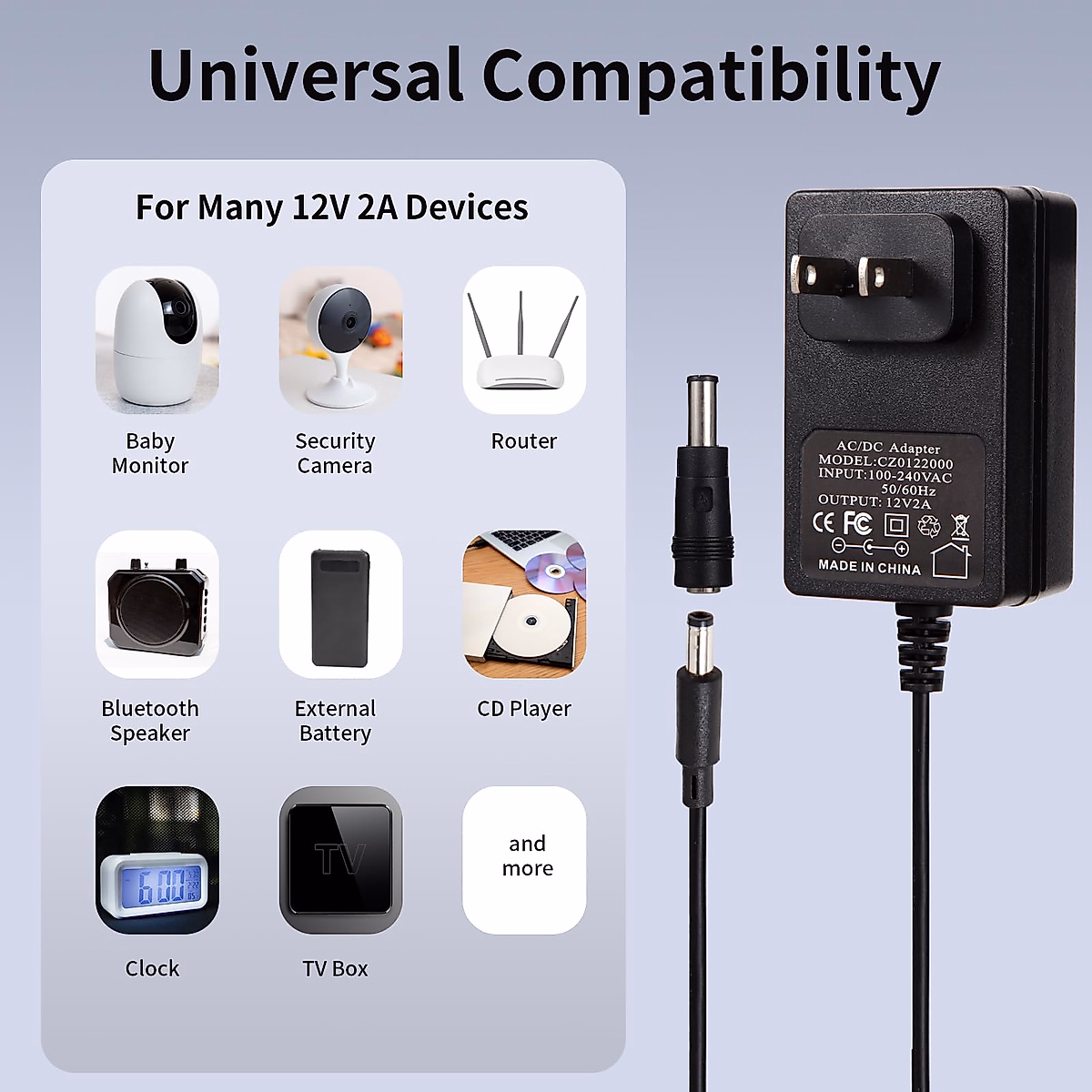 12V 2A Power Adapter Charger AC 12V Regulated Power Supply DC in 12 Volts 2000mA Power Cord with 10 Interchangeable DC Plug for 1A 1.1A 1.2A 1.3A 1.4A 1.5A 1.6A 1.7A 1.8A 1.9A 2A Electronics