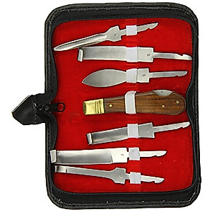 Tamsco Stainless Steel Hoof Knife Set of Seven (7), with Six (6) Blades, All Wooden Handles, in Compact Set Zipper Case
