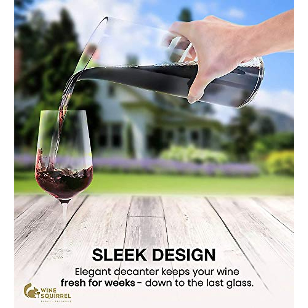 Wine Squirrel Wine Preserving Glass Decanter | Keeps Wine Fresh for Weeks | Air Tight Luxury Wine Saver Carafe | Best Wine Gift