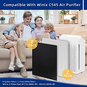C545 Replacement Filter S Compatible with Winix C545, B151, P150, 9300 Air Purifier - 2 True HEPA Filters + 8 Activated Carbon Pre-Filters - Compare to Part # 1712-0096-00, 2522-0058-00