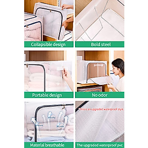 BESTUNIHOM PVC Clear Storage Box,Waterproof Storage Closet Organizers Office Storage Bins Double-way Zippers, Pack of 2 Blue 80L SNX-JWB012PBL80