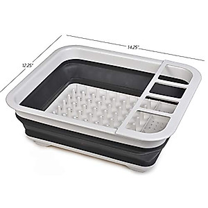 Collapsible Dish Drying Rack - Popup and Collapse for Easy Storage, Drain Water Directly into the Sink, Room for Eight Large Plates, Sectional Cutlery and Utensil Compartment, Compact and Portable.