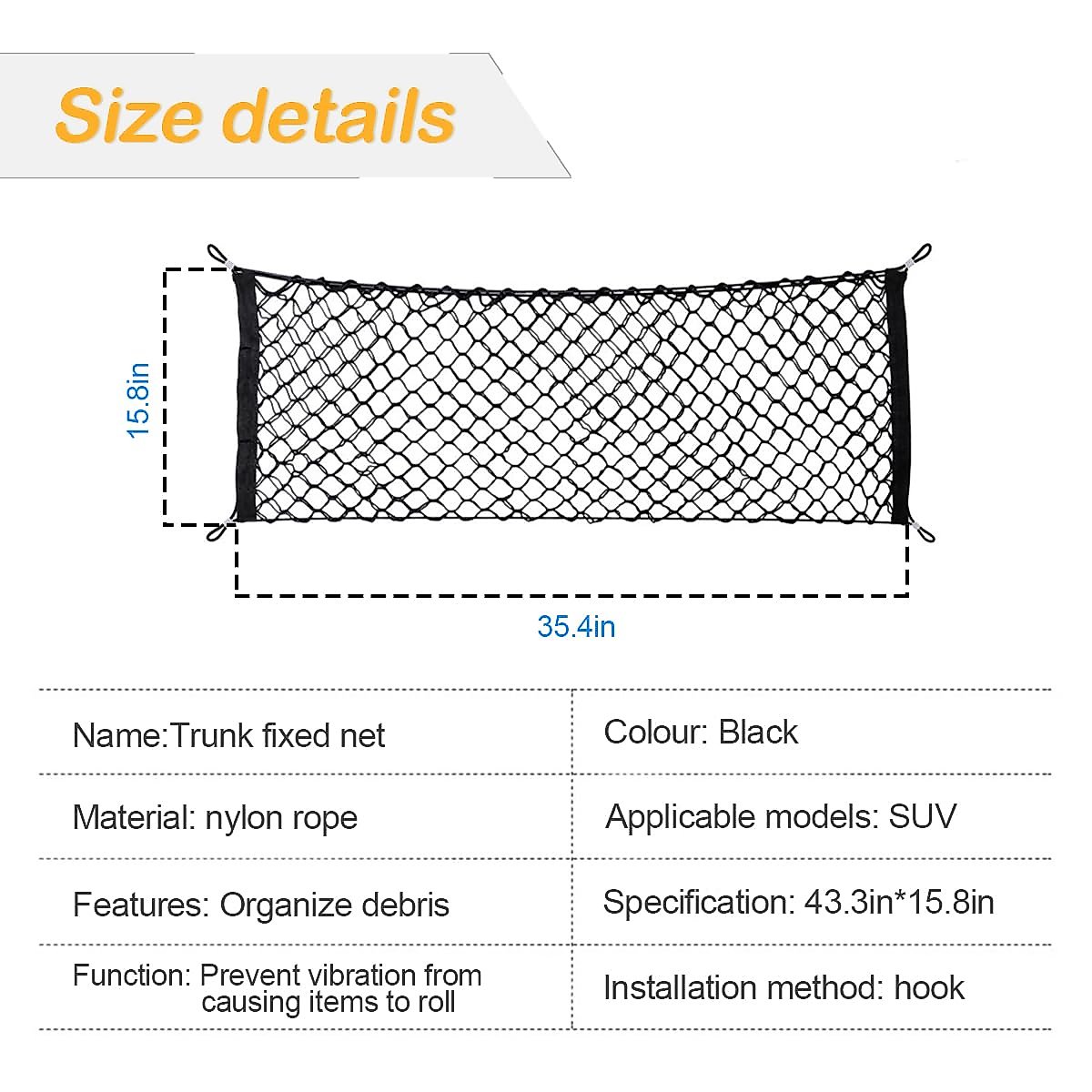 Osilly Car Rear Cargo Net, Double-Layer Adjustable Stretchable Elastic Storage Organizer Net, Trunk Cargo Storage Mesh Net with Hooks, Car Interior Accessories Fit for Car, Trucks, SUV (Small)