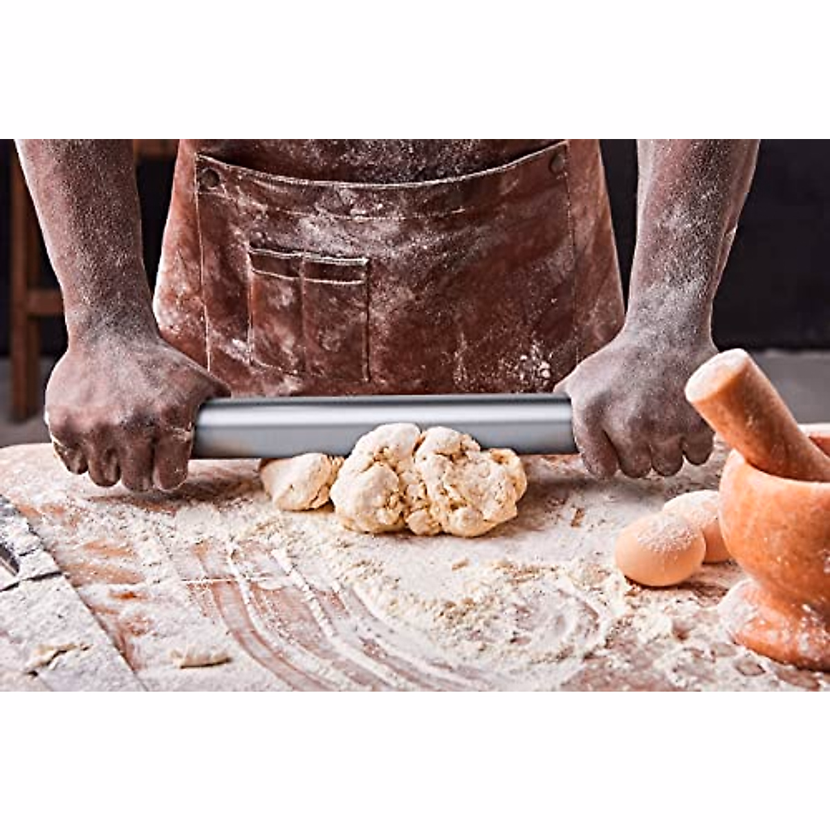 HelferX 15 inch Long Stainless Steel Rolling Pin for Baking - Perfect for Fondant, Dumpling, Ravioli, and Pizza Dough