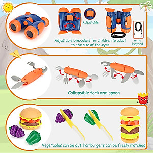 REZUCREY Kids Camping Toys Set, Pretend Play with Campfire, Pretend Cutting Food for Play Kitchen Camping Gear for Kitchen Indoor Outdoor Camping Toys for Kids Toddlers Boys Age 3 4 5 6 7 8+