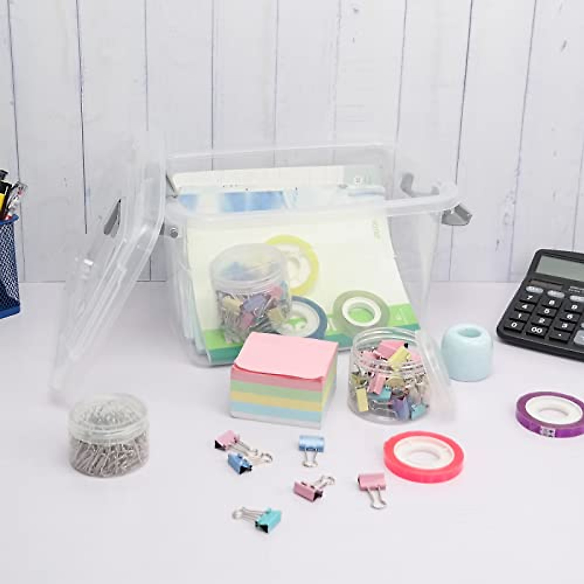 AnnkkyUS 6-pack Small Storage Bins with Lids, Clear Plastic Storage Boxes