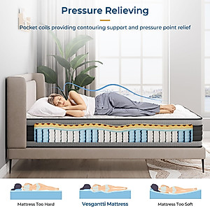 Vesgantti Twin Mattress, 10 Inch Hybrid Twin Size Mattress with Memory Foam and Individually Pocket Spring, Pressure Relief & Support, Medium Firm Feel, Mattress in a Box