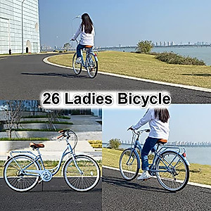CIATRE 26 inch Bike, Women's Beach Cruiser Bike, Strong Steel Frame, 7 Speed, (Pink)