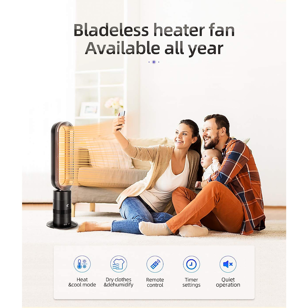 Ocean Loong AB18G Bladeless Tower Fan, 9 Speeds & 32 inchs Leafless Fan with Remote Control,Air Circulator Fan for Home Air Conditioner, Grey/Silver