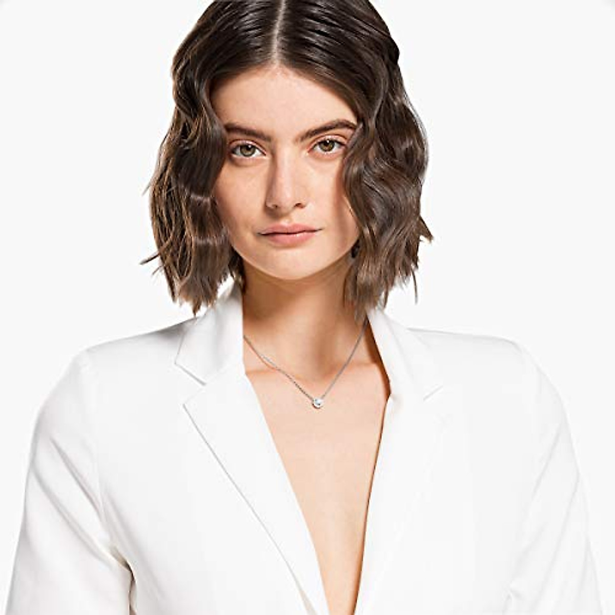 Swarovski Una Angelic Pendant with Circular Clear Crystal and Clear Crystal Pavé on a Rhodium Plated Chain