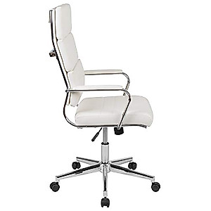 Flash Furniture Hansel High Back White LeatherSoft Contemporary Panel Executive Swivel Office Chair