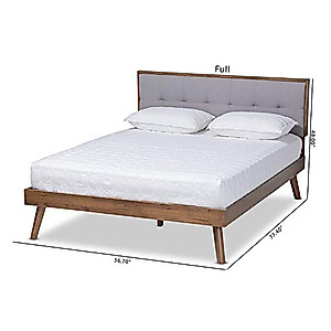 Baxton Studio Alke Mid-Century Modern Light Grey Fabric Upholstered Walnut Brown Finished Wood King Size Platform Bed