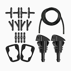AUCELI 17 Pcs Set Windshield Washer Hose Kit, 12 Pcs Hose Connectors, 5M Washer Fluid Hose, 2 Fan Nozzles, 2 Rubber Gaskets, Connect Car Water Pump and Nozzles Suitable for Most Car