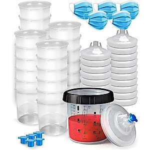 SAVITO - Paint Cups Paint Guns Automotive Cup Liners and Lid System 20 Cups Pack 20 Ounces Each Includes 20 Lids with Strainer, 1 Hard Cup with Retainer Not Compatible with 2.0