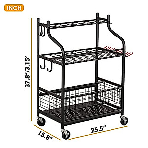 Snail Garden Tool Storage Organizer with Wheels Yard Tool Stand Holder for Garage Lawn and Outdoor, Steel Yard Tool Racks to Store Yard Long Rakes, Brooms, Mops and Buckets, Garden Tool Rolling Cart