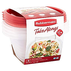 Rubbermaid TakeAlongs Deep Square Food Storage Containers, 5.2 cups, 8 pack (4 lids + 4 containers)