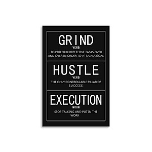 Inspirational Painting Poster Motivational Canvas Wall Art Grind Verb Hustle Verb Execution Noun Print Artwork Home Office Wall Decor Frame Ready to Hang[12″W X 18″H]