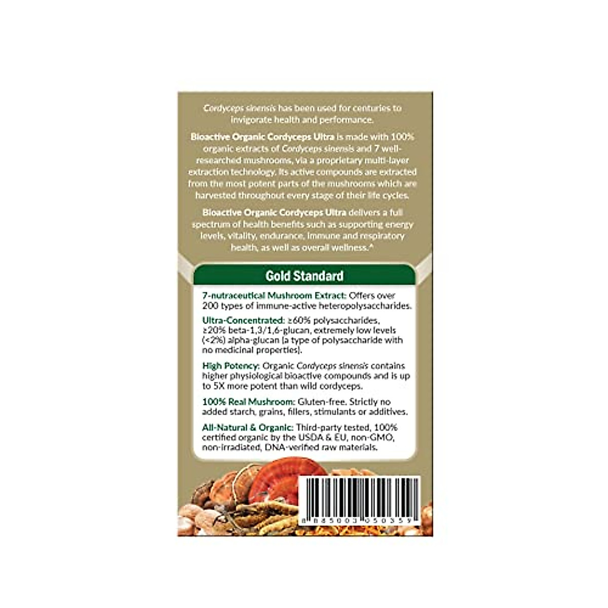 LABO Nutrition Bioactive Organic Cordyceps Ultra – 8 Medicinal Mushroom Supplement, Cordyceps, Reishi, Turkey Tail, Maitake, Agaricus blazei, Shiitake, for Immunity, Energy, Stamina, No Fillers