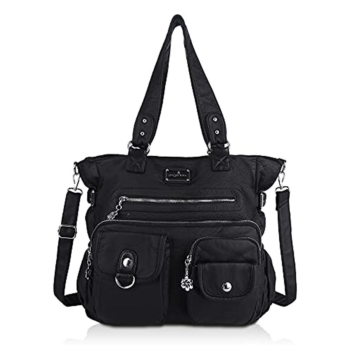 Angel Kiss Hobo Handbags for Women Soft PU Leather Shoulder Handbag Large Women Hobo Purses Fashion Top Handle Satchel Black