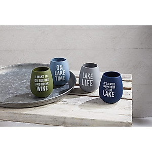 Mud Pie Silicone Wine Glass Set, 16 oz, Happy Lake