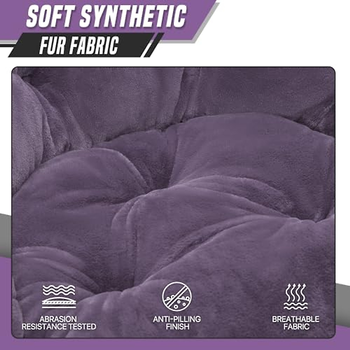 SFIHOME Foldable Oversized Moon Chair, Large Soft Lazy Cozy Comfortable Faux Fur Round Saucer Moon Chair for Teens and Adults, Purple