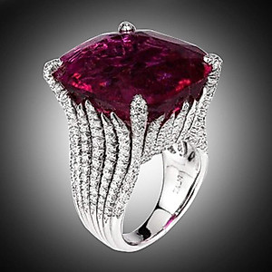 lingding 925 Sterling Silver Red Created Ruby Women's Engagement Ring