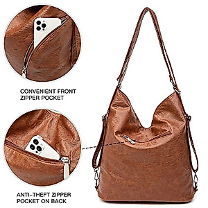 HARRELSA Large Convertible Bag Soft Leather Backpack Convert Strap Shoulder Bag for Women Big Hobo Handbag (Brown)