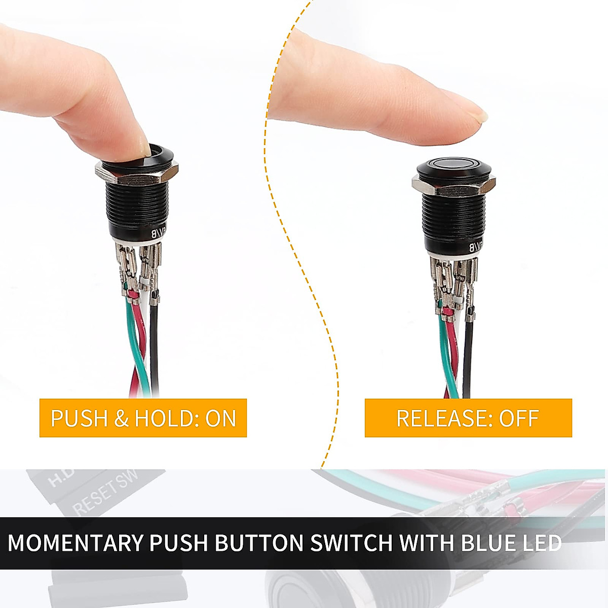 STARELO 12mm Computer case DIY Restart Instant Button Installation and Replacement, Metal self-resetting Button Switch, Blue LED Light, 12mm 1/2" Mounting Hole with Heat shrinkable Tube. (12mm, Blue)