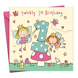 TWIZLER Happy 1st Birthday Card, 6.1 x 6.1 in, Envelope Included, Unisex-Kids