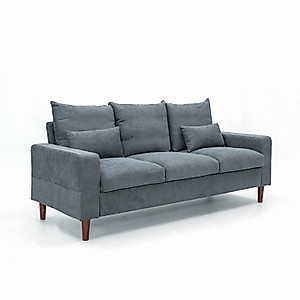 Panana 3 Seater Sectional Upholstered Fabric Sofa 76.5 Couch for Compact Living Room with Wood Legs, Free 2 Small Cushions,Grey 3 Seater