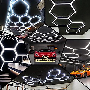 SLARY LED Hexagon Garage Lights, 24 Pack Car Garage Light Tubes, 192W, 23040LM, 6500K Super Bright, 5 Grid Systems Car Detailing Ceiling LED Light for Garage Warehouse Workshop Basement Gym