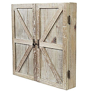 American Legend Barnwood Dartboard Cabinet with Wheat Finished Barn Style Doors - Dartboard Not Included