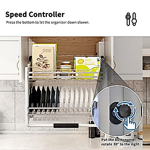 WHIFEA 2 Tier Pull-Out Cabinet Organizer Drop Down Shelf Blind Pull-Down Dish and Spice Rack System Inner Space Saving Plate for Kitchen Appliance Lift Upper Cabinet (for Cabinet Width ≥24'')