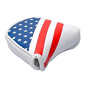 PLUSKER USA Golf Club Mallet Putter Cover Magnetic Closure American Flag Stars and Stripes Pattern Design Leather Patriotic Head Cover