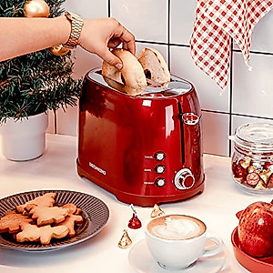 REDMOND Toaster 2 Slice, Retro Bagel Stainless Steel Compact Toaster with 1.5”Extra Wide Slots, 7 Bread Shade Settings for Breakfast, 800W (Valentine Red)