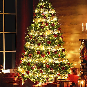 Lecone Christmas Tree Decorations, 2 Pack Christmas Ribbon Lights 40Ft 120 LED Copper Wire Fairy Lights with 8 Modes & Timer, USB or Battery Operated Christmas Lights for Tree Indoor (Warm Light)