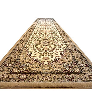 Flash Furniture Mersin Collection Persian Style Area Rug - Olefin Ivory Non-Shedding Fibers - 3' x 20' - Jute Backing - for Hallway, Entryway, Bedroom, Living Room