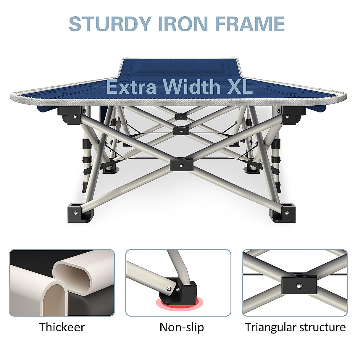 GETOVIN Cot XL Camping Cot with Thick Pad Oversize Cots for Sleeping Camping Bed Folding Cot 450LBS(Max Load) Comfortable Double Layer Oxford Heavy Duty with Carry Bag for Home Outdoor Travel