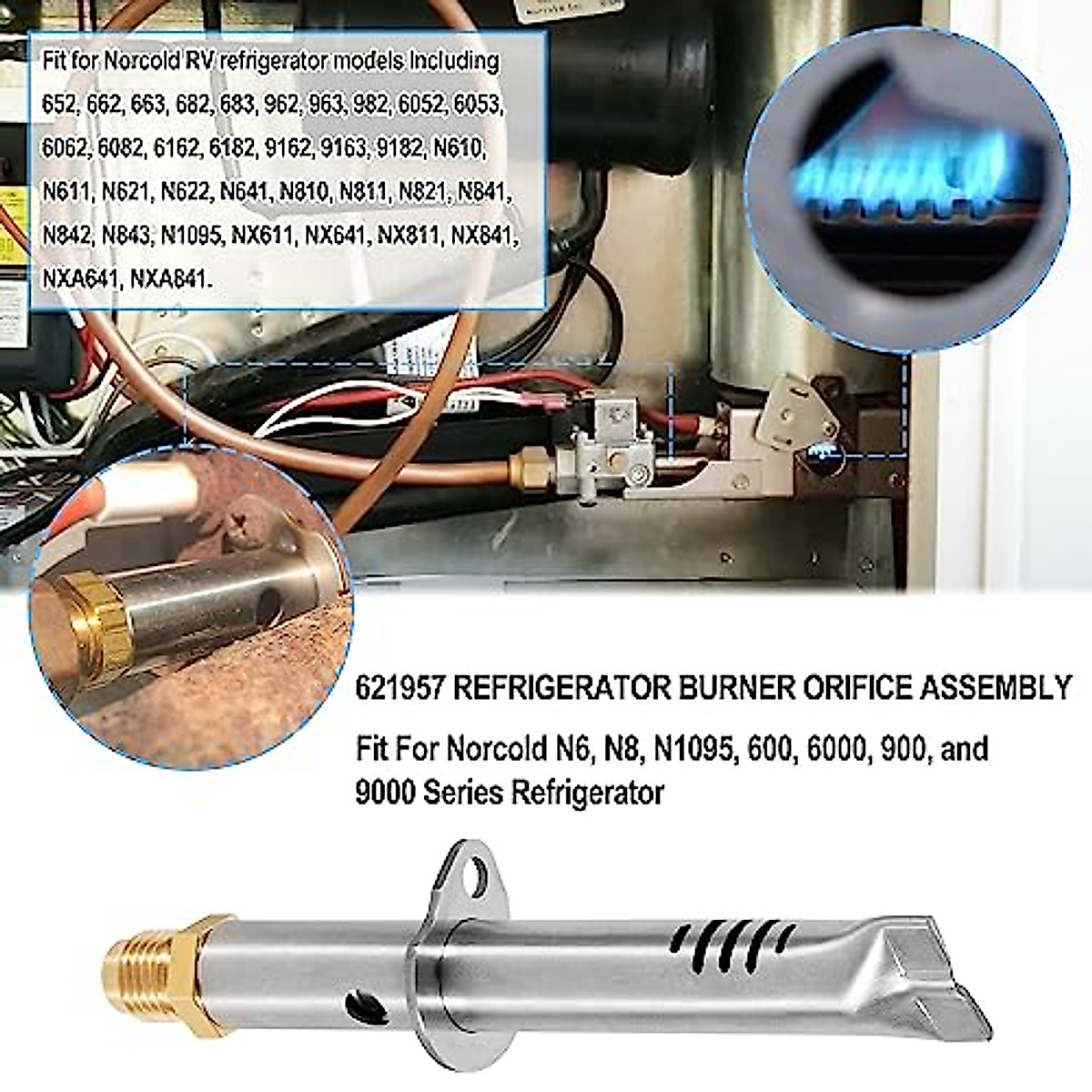 621957 Refrigerator Burner Orifice Assembly Replacement Parts Kit Fit for Norcold N1095, N61X, N62X, N64X, N81X, N82X, N84X Series RV Refrigerator