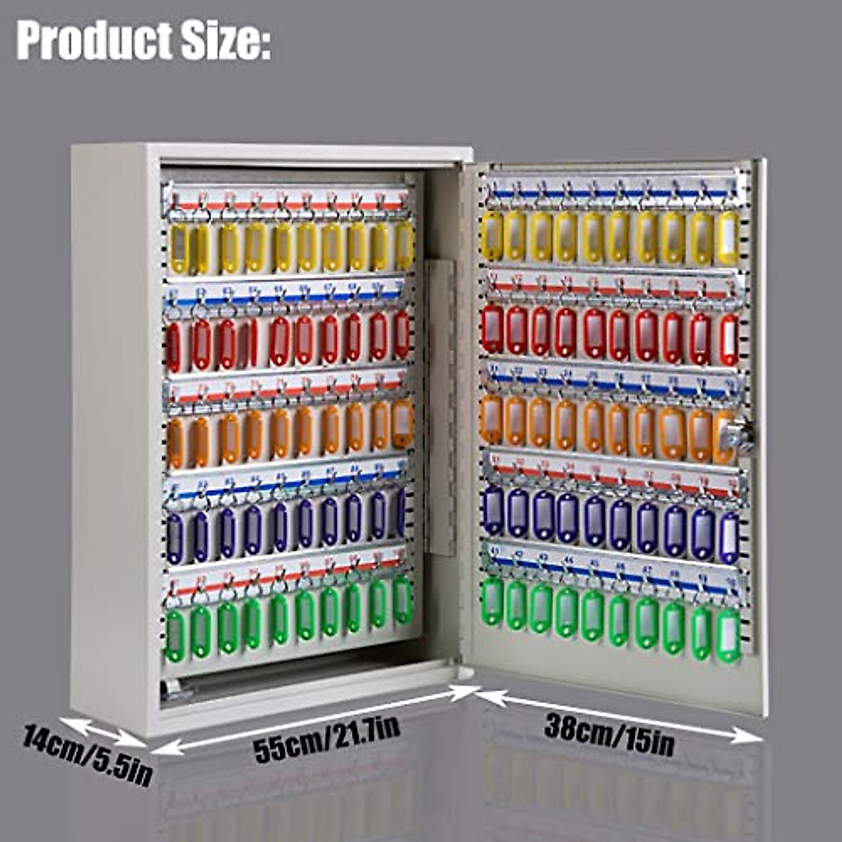 200 Position Adjustable Key Cabinet Lock Box Wall Mounted Stainless Steel Key Organizer with Hooks and Markable Key Number Plate (Color : Silver, Size : 200)