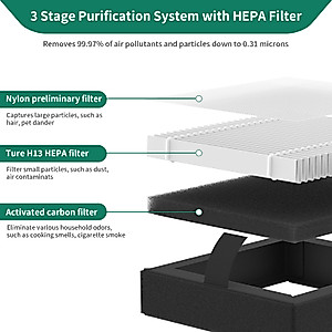 Breabetter 3-Pack SY901 True HEPA Replacement Filter Compatible with Muliap SY901 Purifier, 3-in-1 Filtration Filter