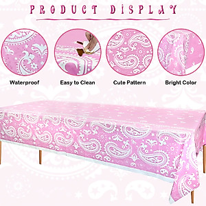 KEFAN Pink Western Cowgirl Horse Party Tablecloth Decorations, Bandana Table Cloth, Triangle Banner, Rectangle Floral Tablecloth for Western Cowgirl Cowboy Themed Party (4pcs)