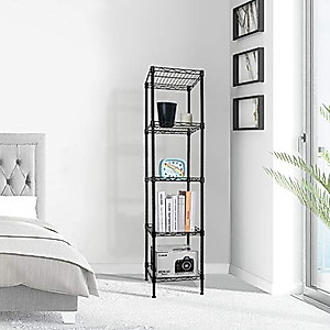 GIOTORENT 5 Tier Standing Shelving Metal Units, Adjustable Height Wire Shelf Display Rack for Laundry Bathroom Kitchen 11.8 W x 11.8 D x 50 H (5-Tier, Black)