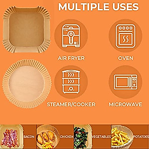 Air Fryer Disposable Paper Liners Square, 8.1 Inch Non-Stick Air Fryer Parchment Paper Liners, 100PCS Oil-Proof Parchment Baking Paper for Roasting Microwave Baking