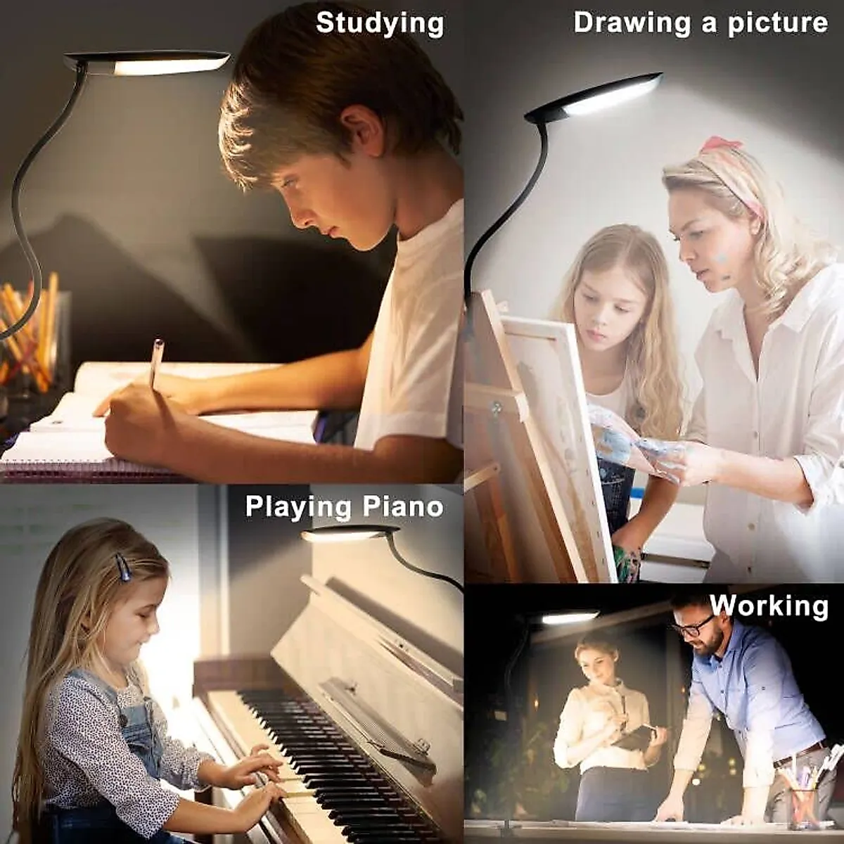 LiFMIRA Clip on Lamp USB Reading Light 3 Color Modes 3000-6000K and 10 Brightness 8W 40 LED Flexible Gooseneck Desk Light Clip on Lamp for Desk Eye Caring Bed Lamp for Headboard (No Plug)