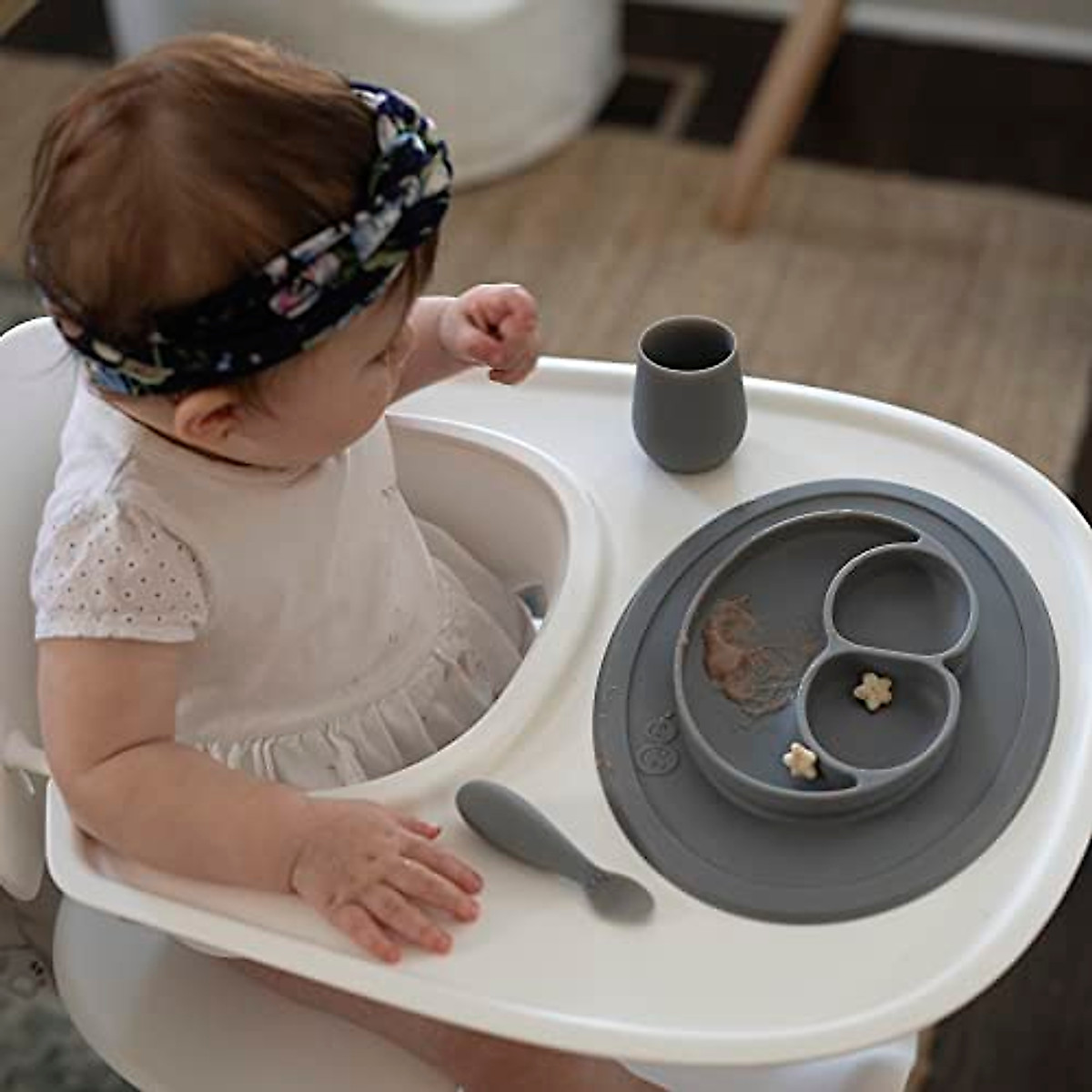 ezpz Tiny Spoon (2 Pack in Gray) - 100% Silicone Spoons for Baby Led Weaning + Purees - Designed by a Pediatric Feeding Specialist - 6 months+