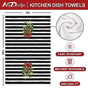 AnyDesign Merry Christmas Kitchen Towel White Black Stripe Happy Holiday Dish Towel Xmas Tree Tea Towel Farmhouse Hand Drying Towel for Winter Cooking Baking, 18 x 28 Inch, 2 Pack